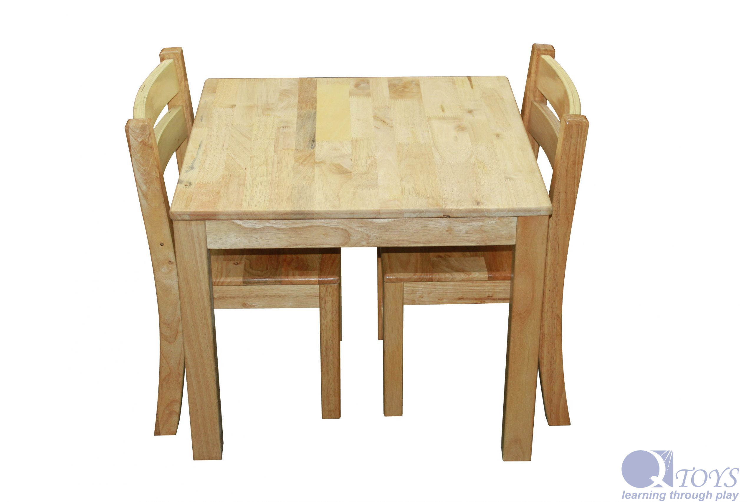 Solid Timber Table with 2 Stacking Chairs - Qtoys - Learning through Play